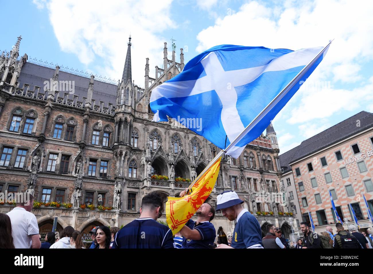 Scotland fans wave the Scottish flag at Marienplatz, Munich. Scotland ...