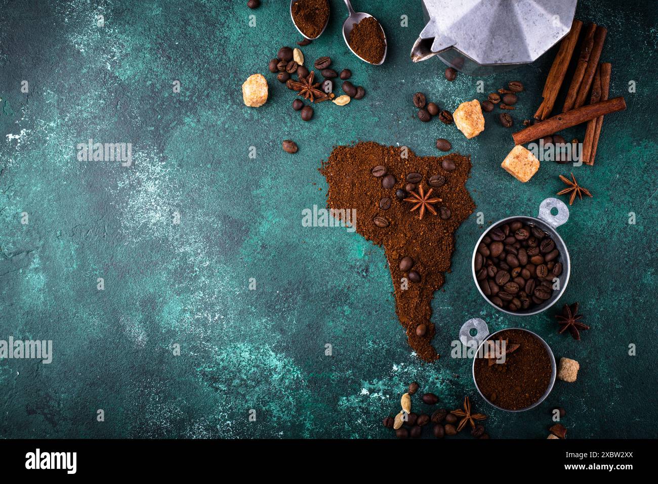 Grounded coffee and beans from South America Stock Photo - Alamy
