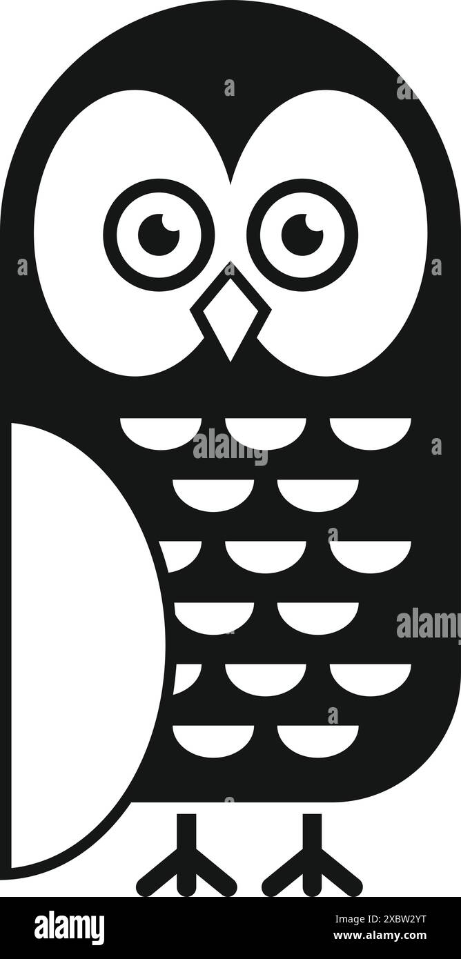 Simple illustration of an owl standing on its feet with big eyes in ...