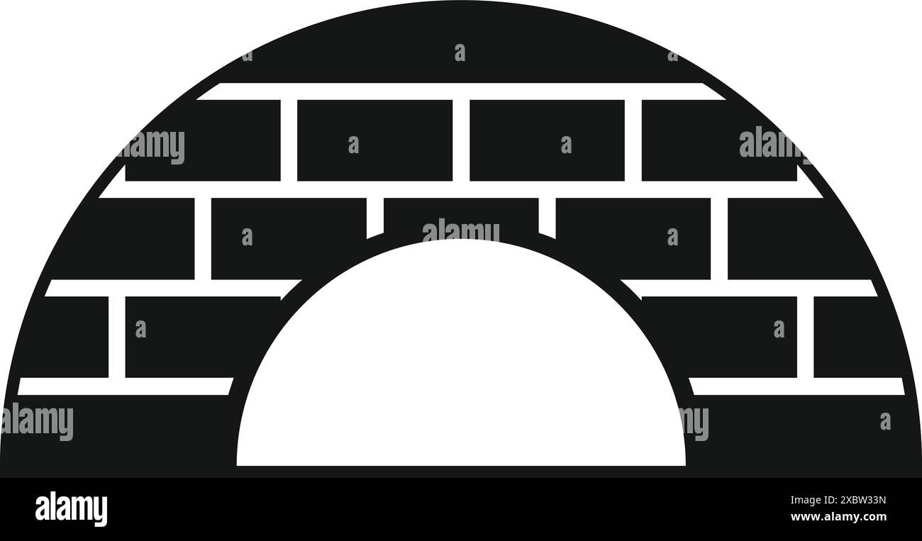 Simple black and white illustration of an old semicircular arch bridge ...