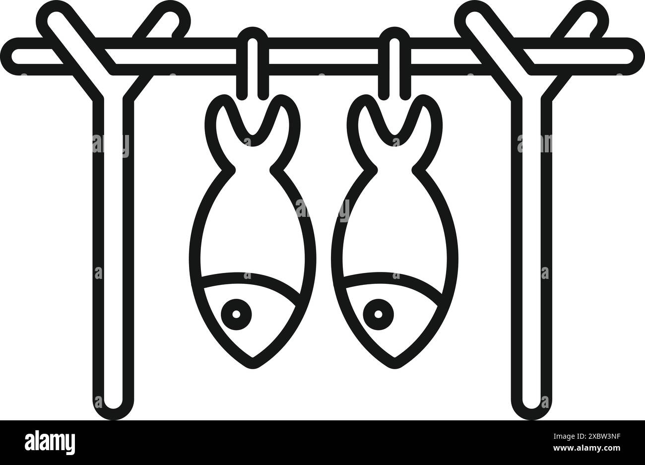 Simple representation of fishes being dried under the sun, a common ...