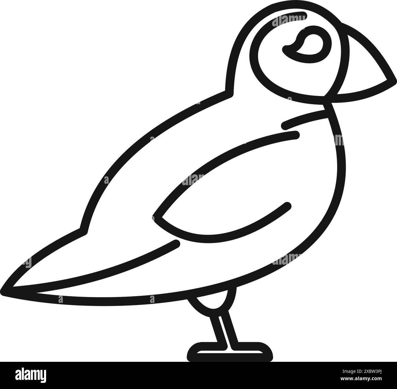 Minimalist line drawing of an atlantic puffin bird standing in profile ...