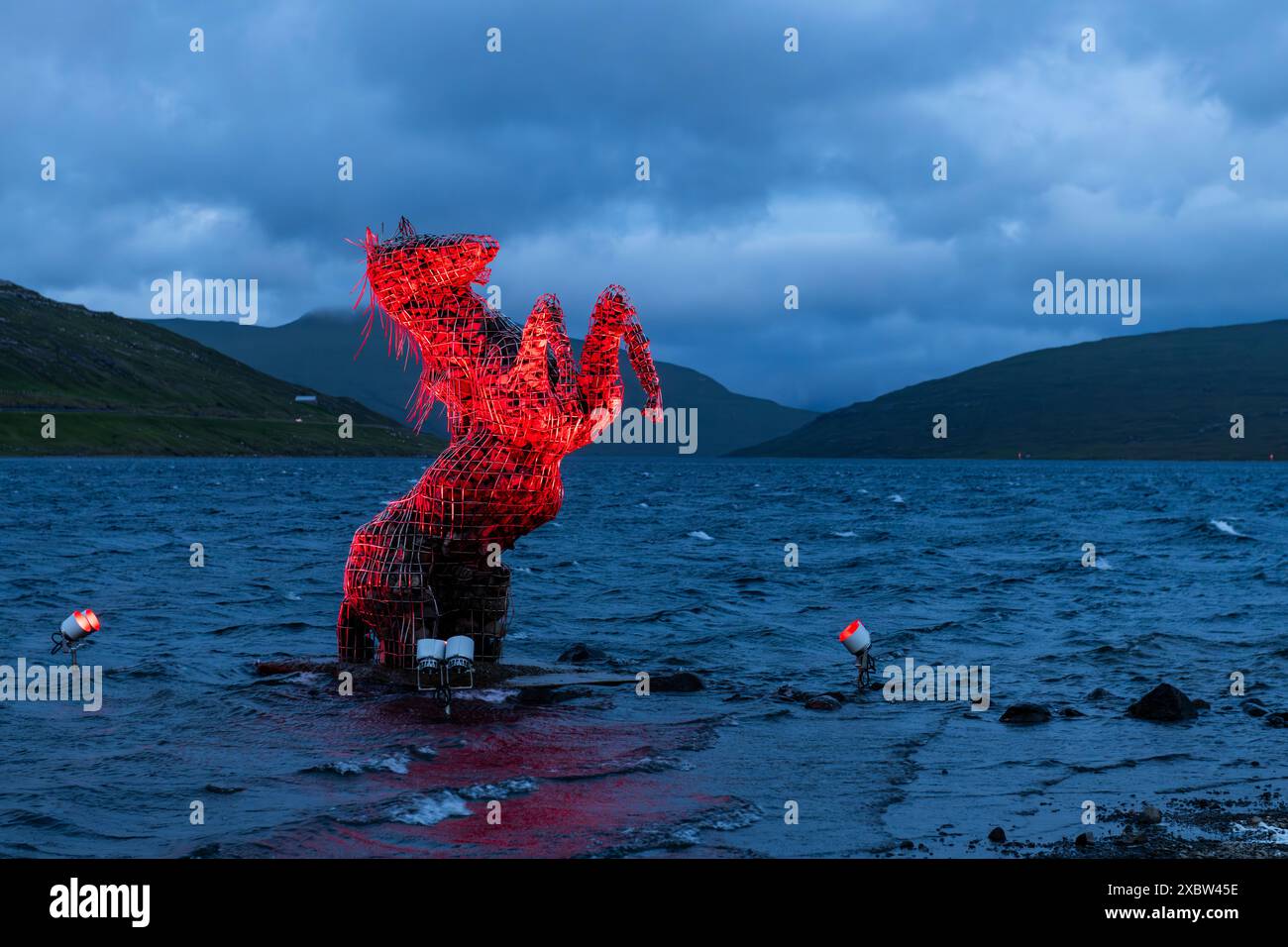 Nykur Nix Statue in Sorvagsvatn lake near the airport in Vagar, Faroe ...