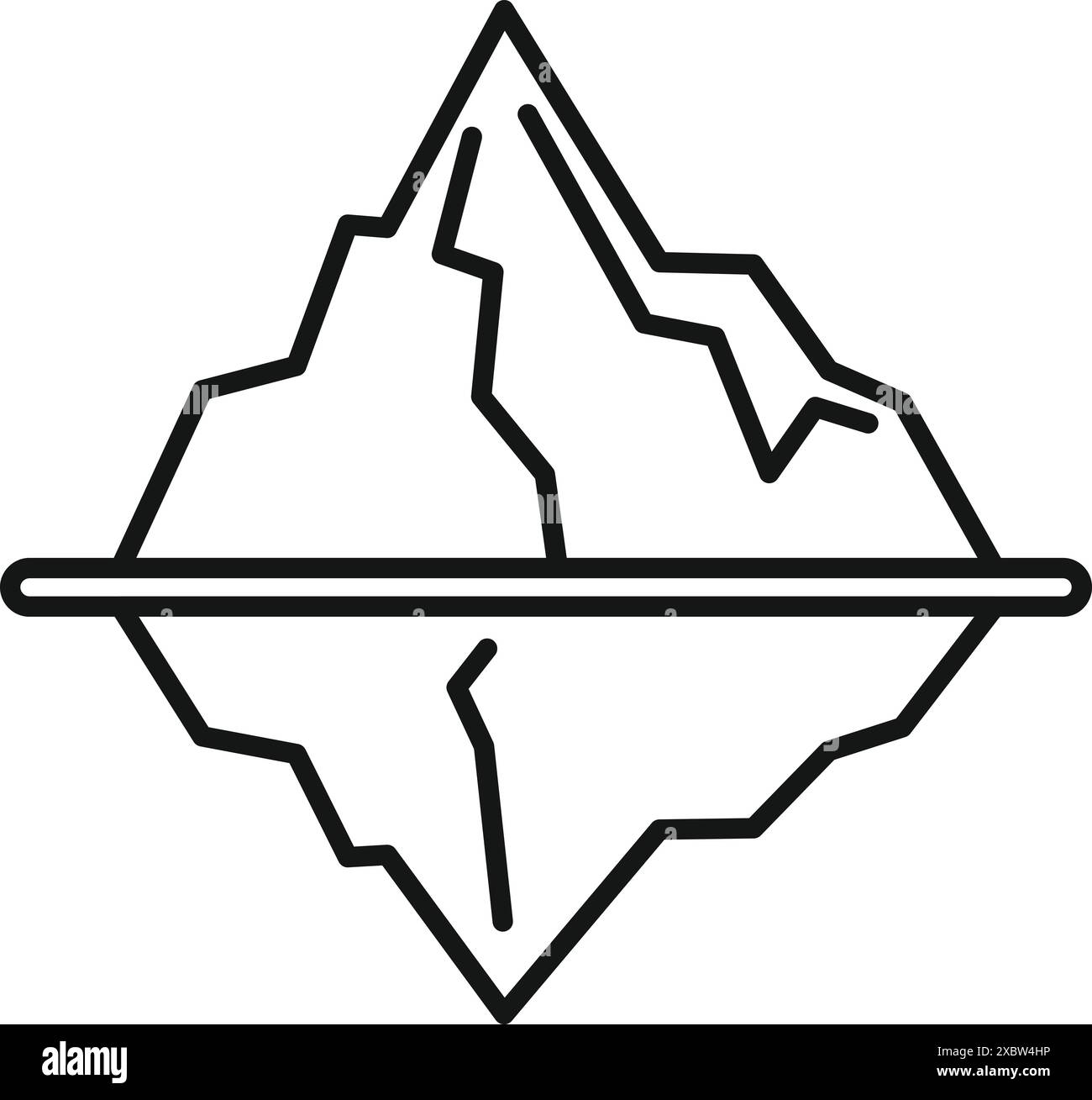Line art icon of an iceberg floating with the tip above the waterline ...