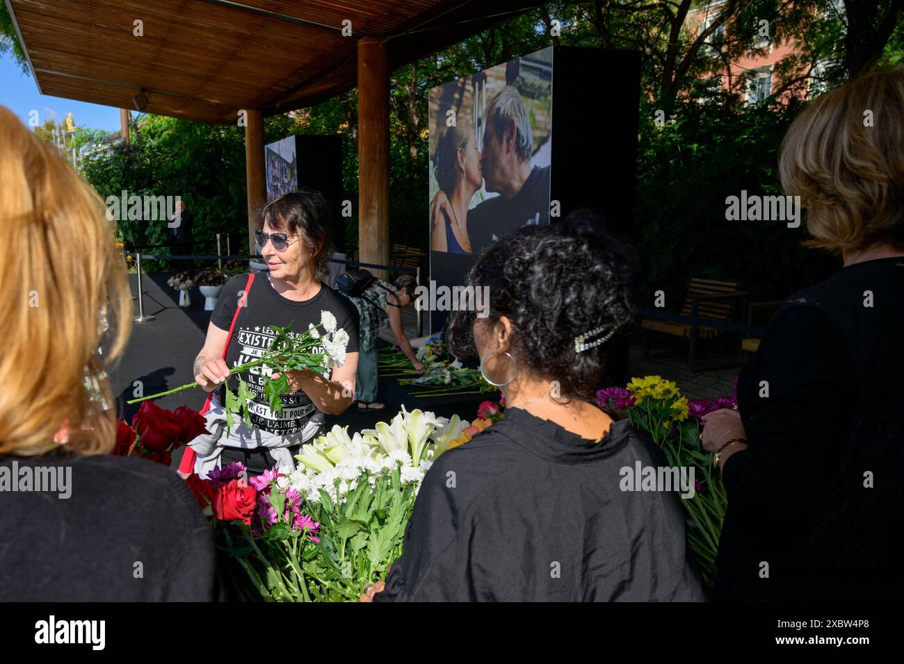 Nice, France. 13th June, 2024. A resident lays a flower in front of the ...