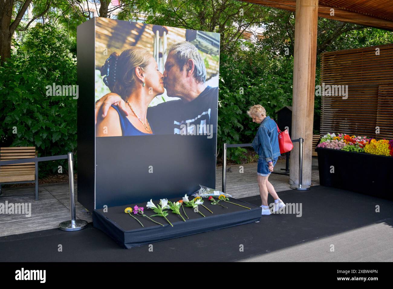 Nice, France. 13th June, 2024. A resident lays a flower in front of the ...