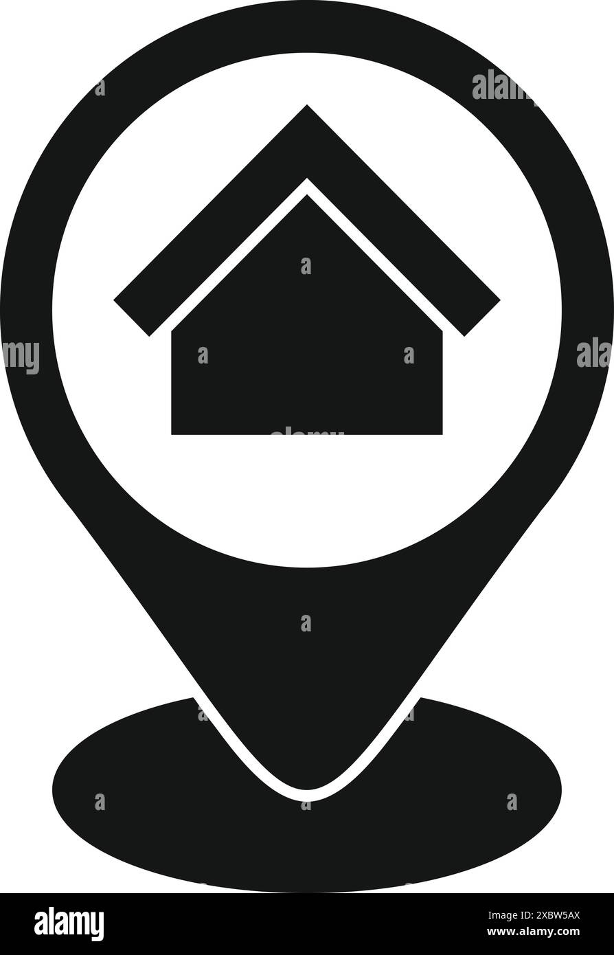Simple black and white icon of a map pin containing a house symbol ...