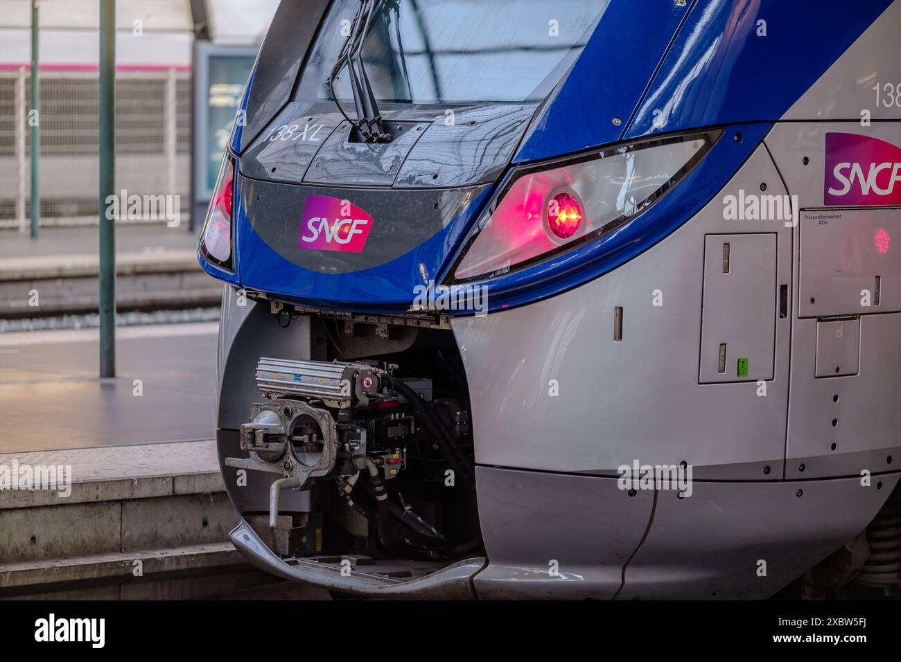 Paris, France - May 17, 2024 : View of the head of the TGV, the french intercity high speed ...