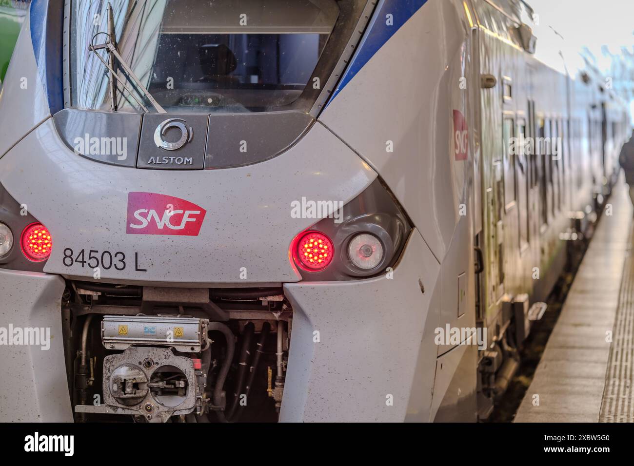Paris, France - May 17, 2024 : View of the head of the TGV, the french ...