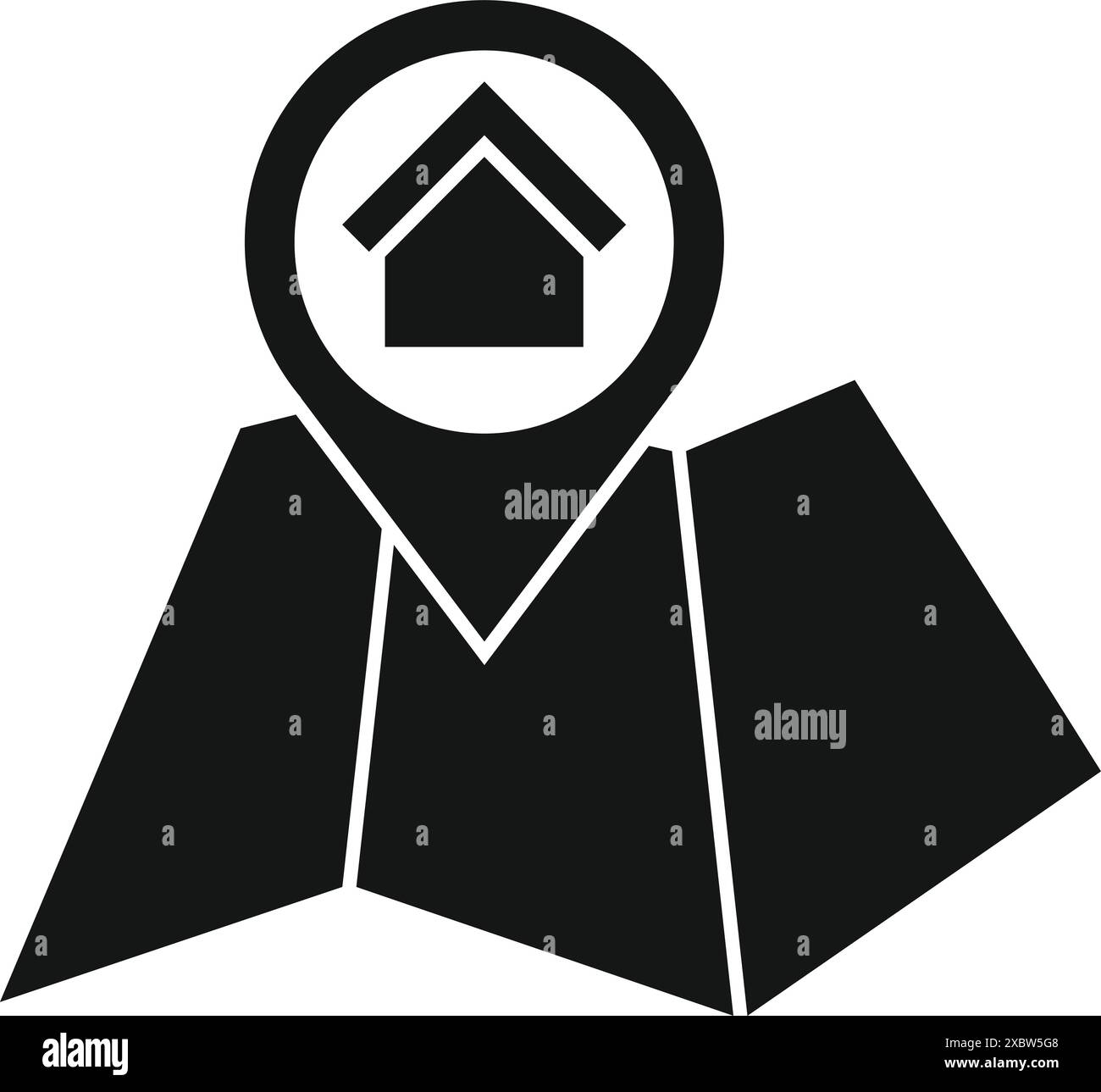 Black location pin pointing a house on a map, representing finding a ...