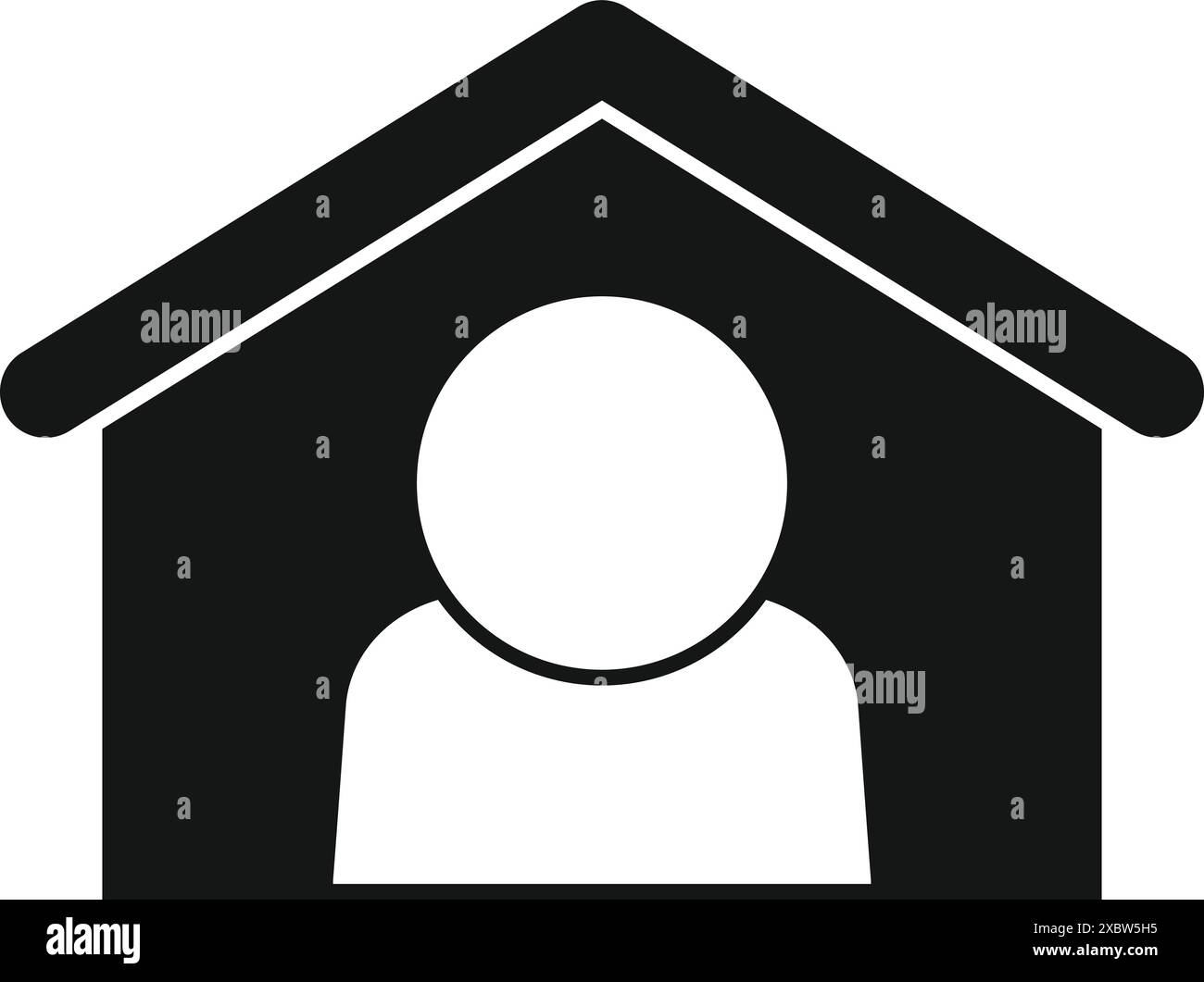 Simple black and white icon of a person staying inside a house ...
