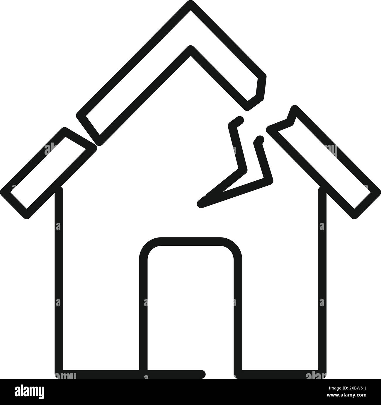 Line drawing of a house with a broken roof, symbolizing damage and ...