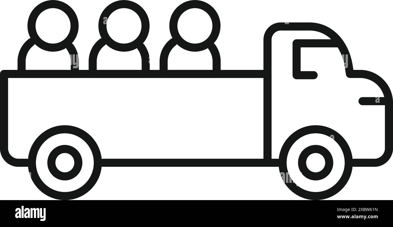 Line icon of a truck carrying refugees leaving their country Stock ...