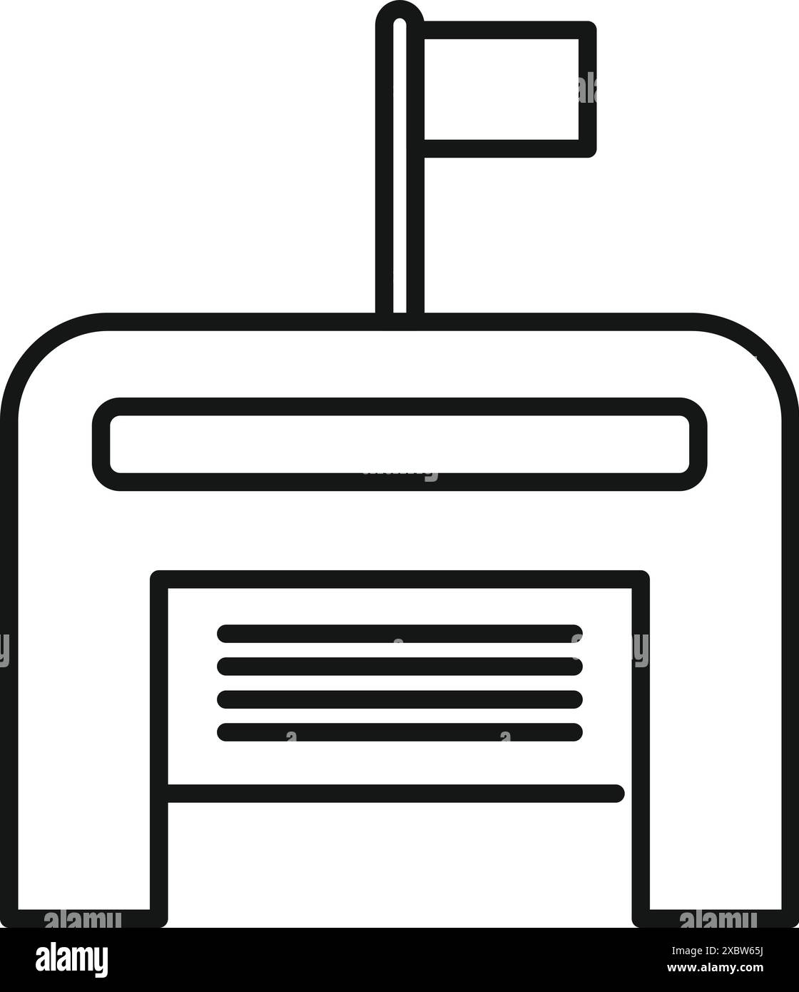 Simple outline of a checkpoint building with an open barrier and a ...