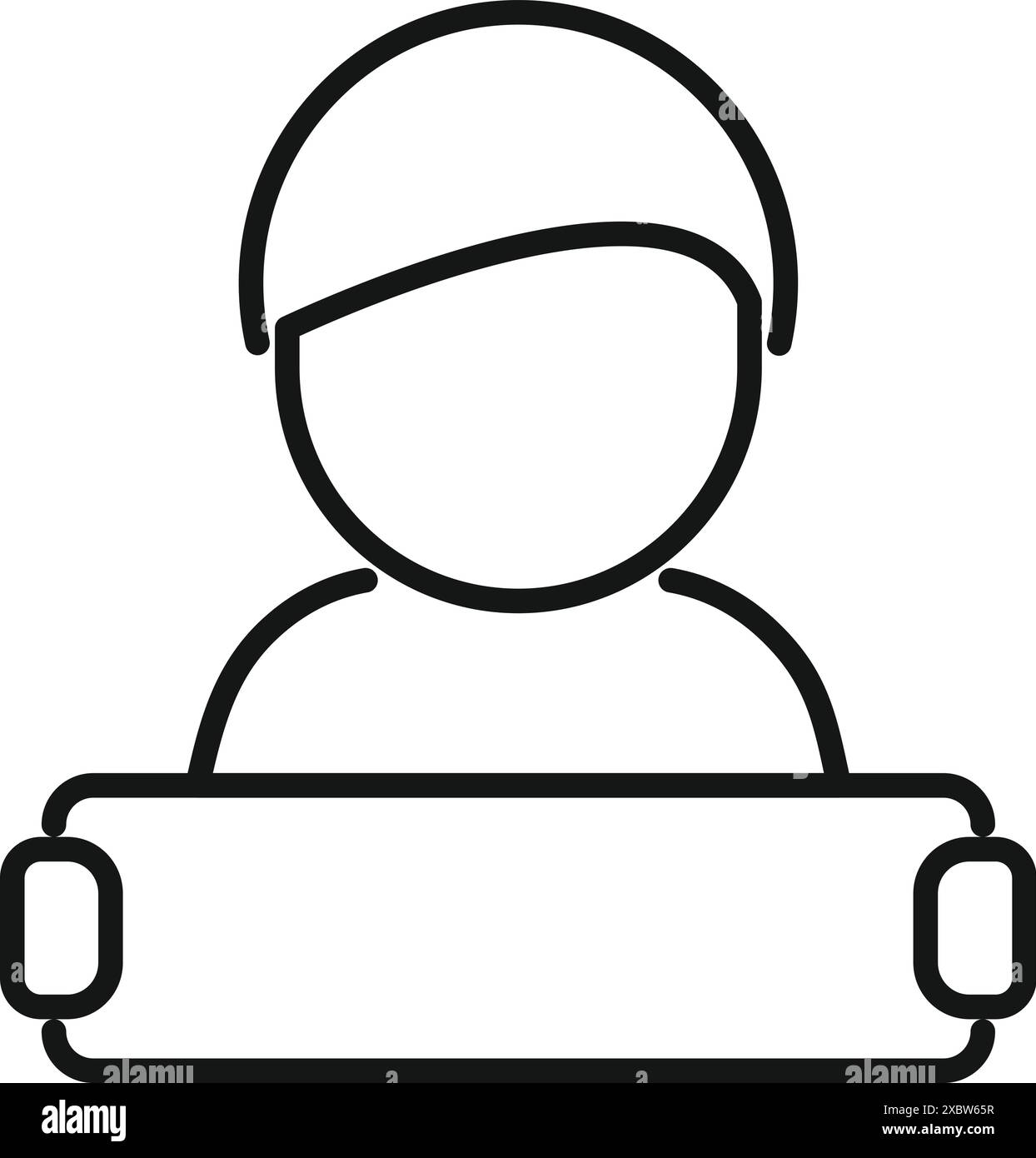 Simple line drawing of a delivery man holding a blank banner Stock ...