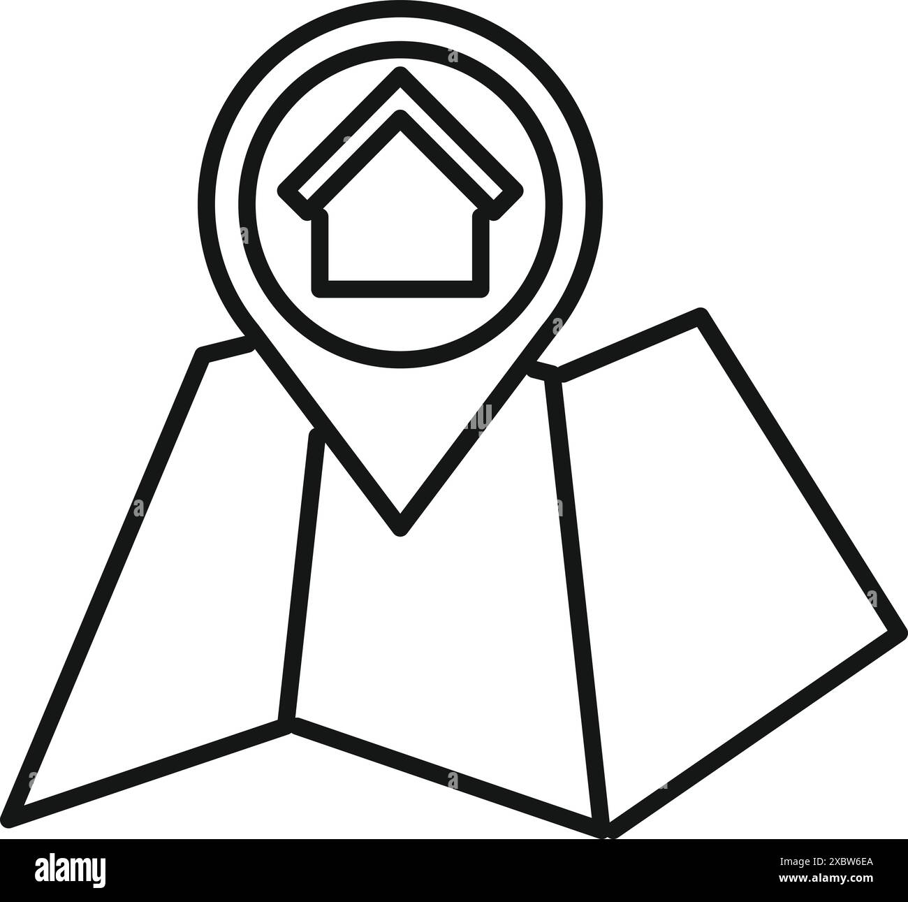 Location pin is pointing on a folded map showing a house, representing ...