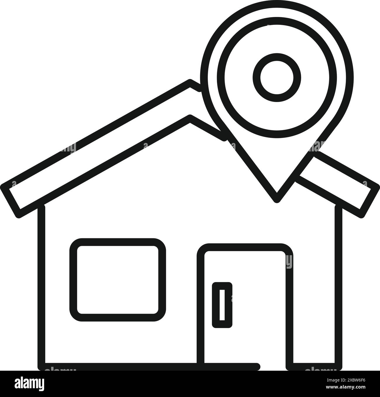 Simple icon of a house with a location pin, representing finding a ...