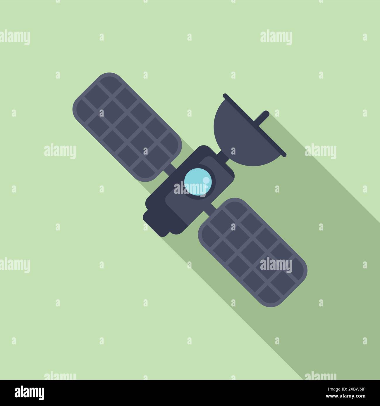 Space satellite with solar panels orbiting earth transmitting signals ...