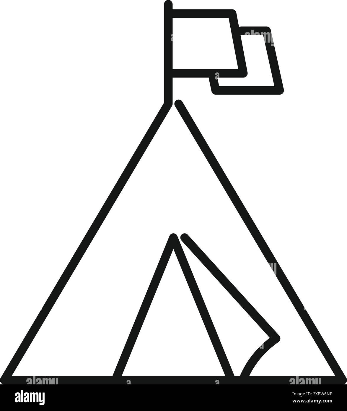 Simple line drawing of a camping tent with flags on top, perfect for ...