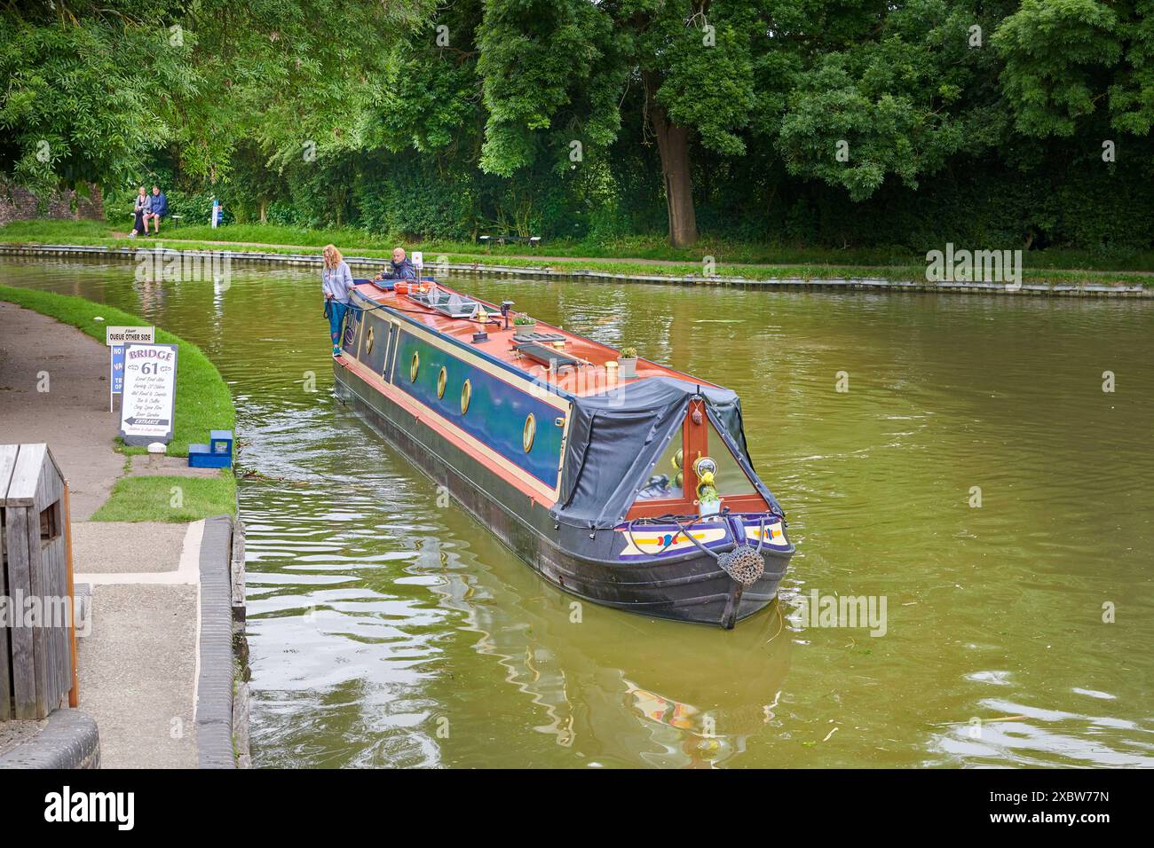 A canal boat at the bottom of the longest, steepest flight of staircase ...