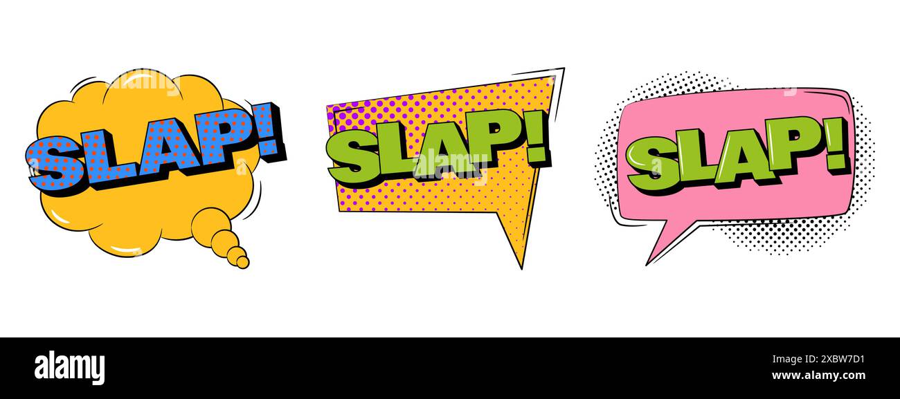 Comic sound speech effect bubble set in trendy retro style. SLAP text ...