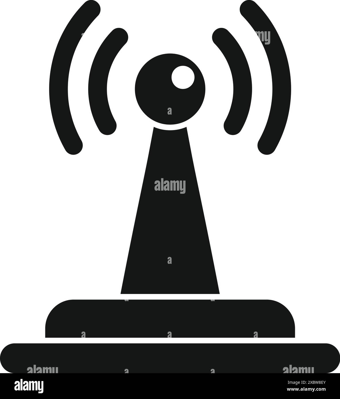 Black and white silhouette icon of a radio tower transmitting signals ...