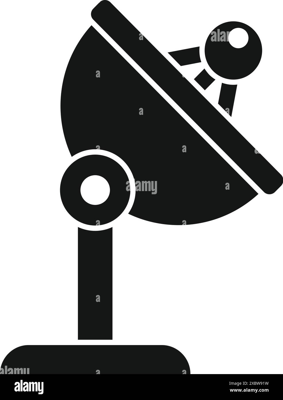 This simple black and white icon depicts a satellite dish receiving ...
