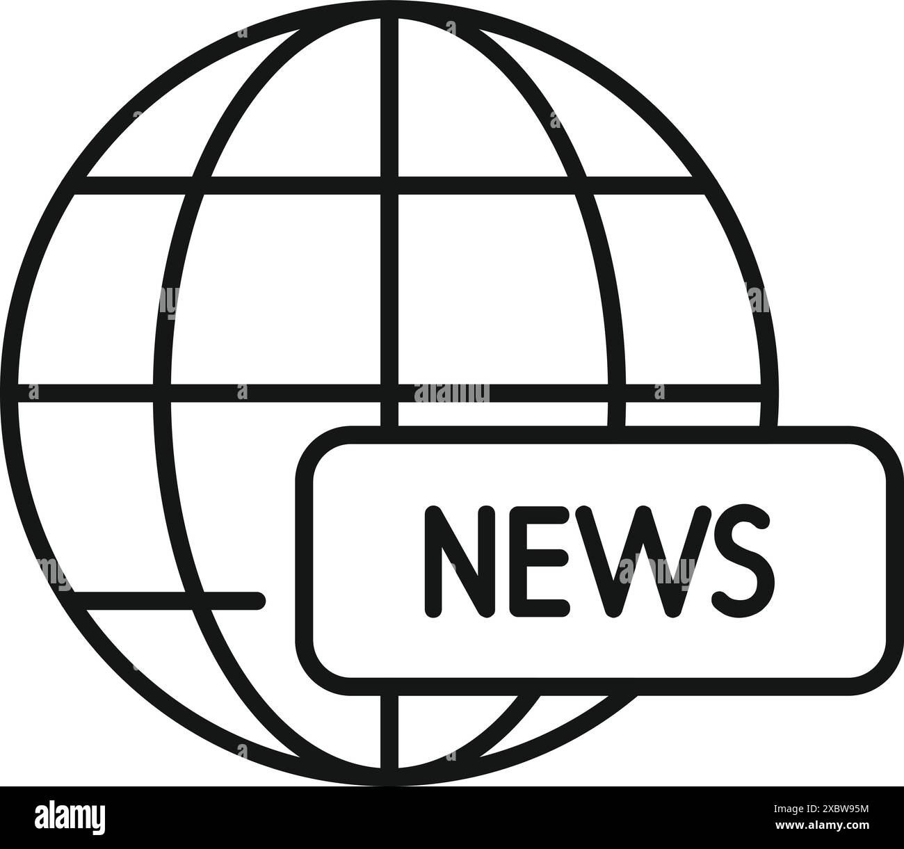 Line art icon of a world globe with news sign, representing global news ...