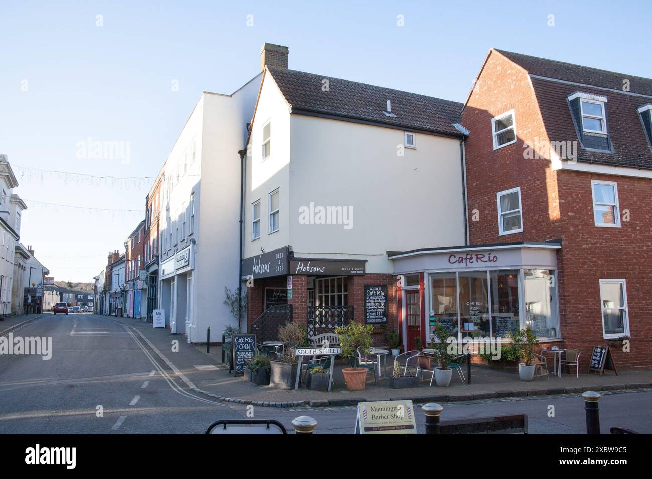 Views of shops and residential buildings in Manningtree, Essex in the ...