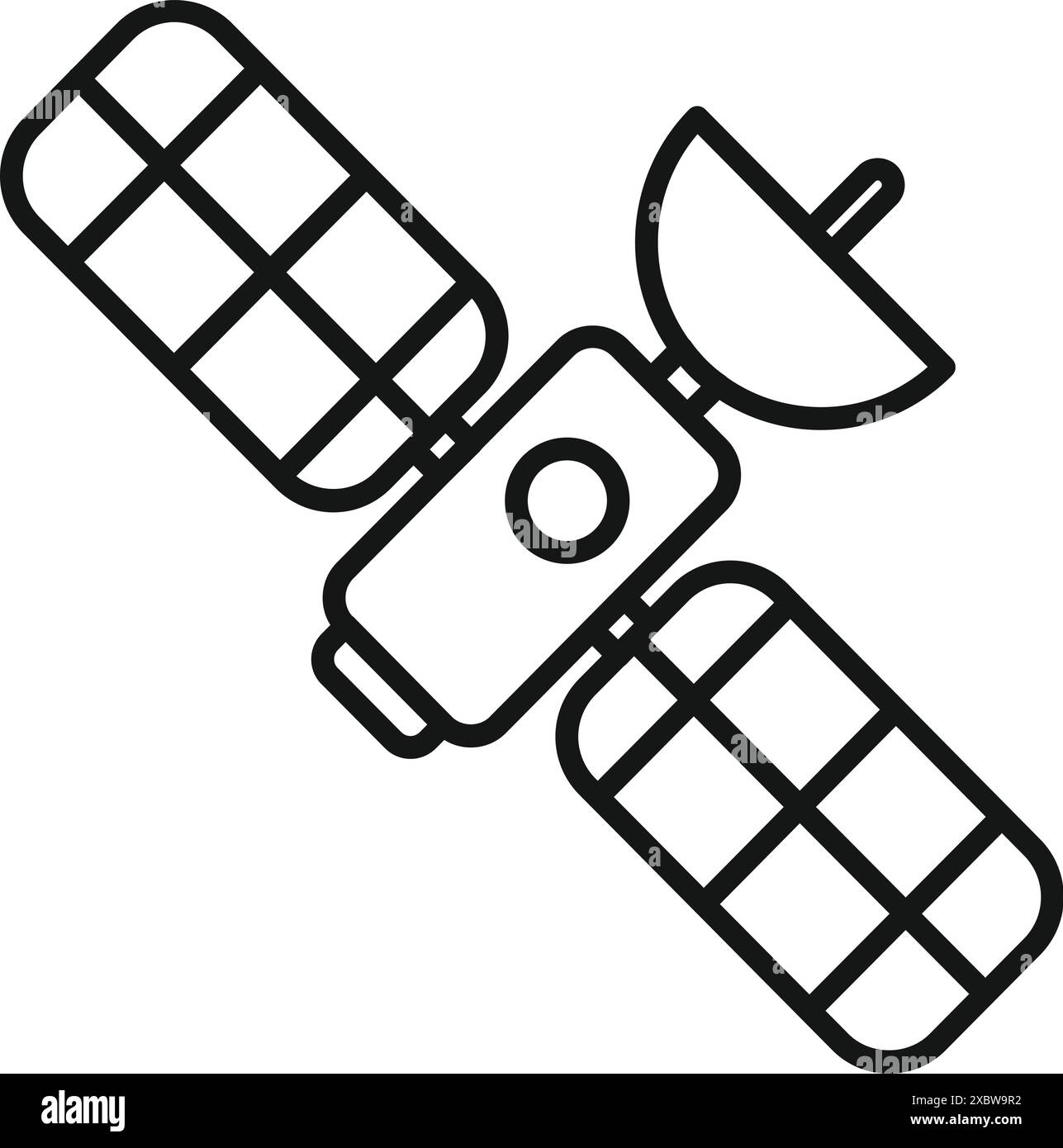 Space satellite with solar panels orbiting around earth transmitting ...