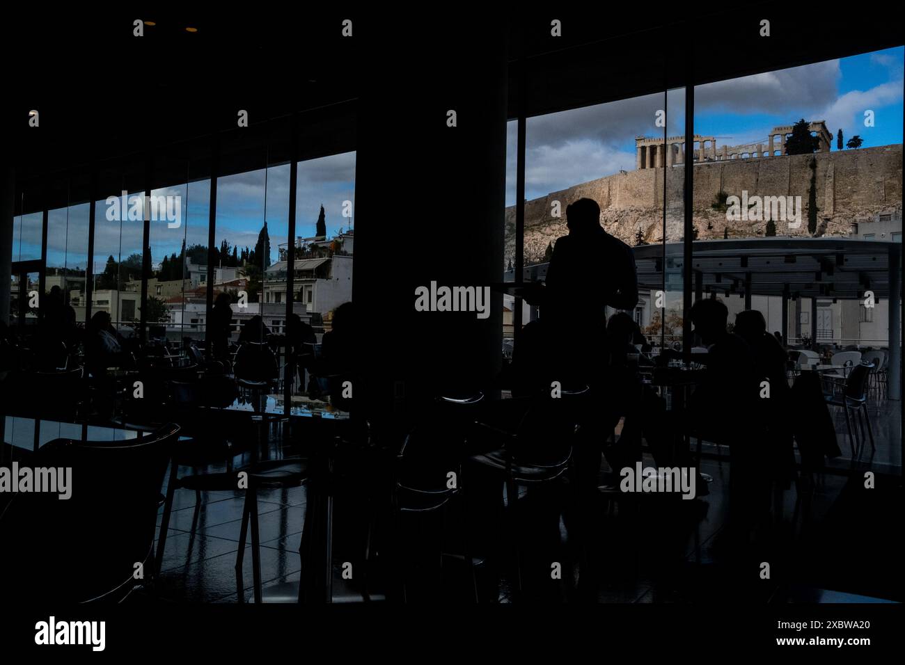 View of the Parthenon temple from the restaurant of the Acropolis ...