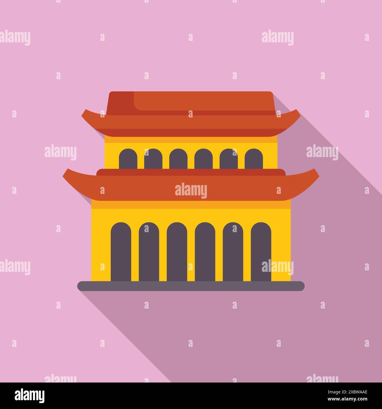 Traditional chinese two story pagoda building standing on pink ...