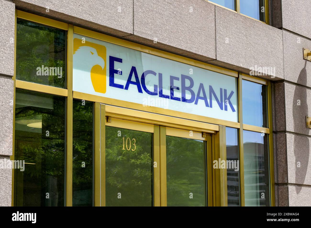 Washington DC, USA - 3 May 2024: Sign above the entrance to a branch of ...