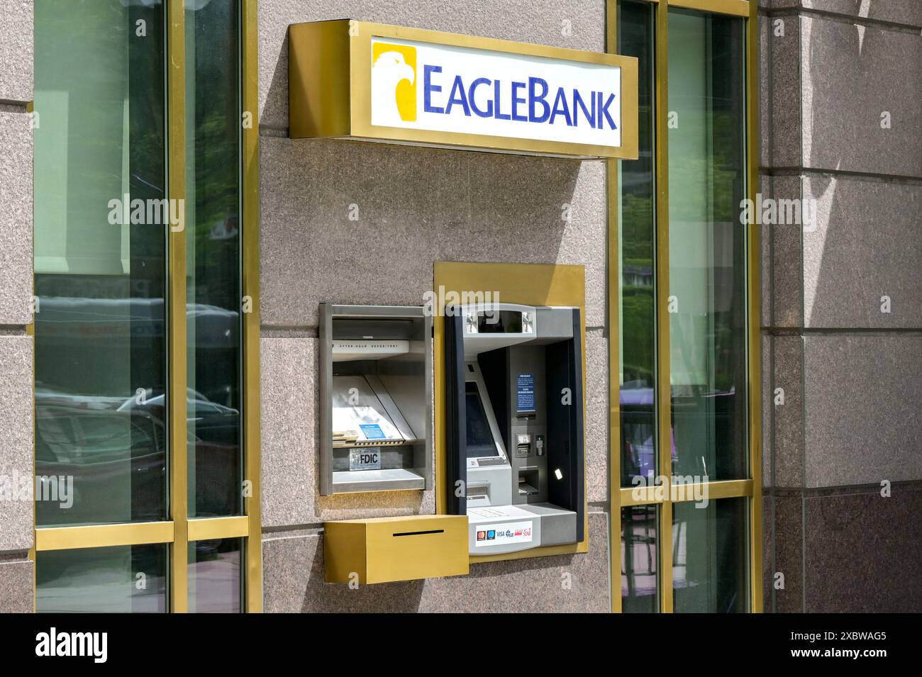 Washington DC, USA - 3 May 2024: Sign above an ATM cashpoint machine at ...