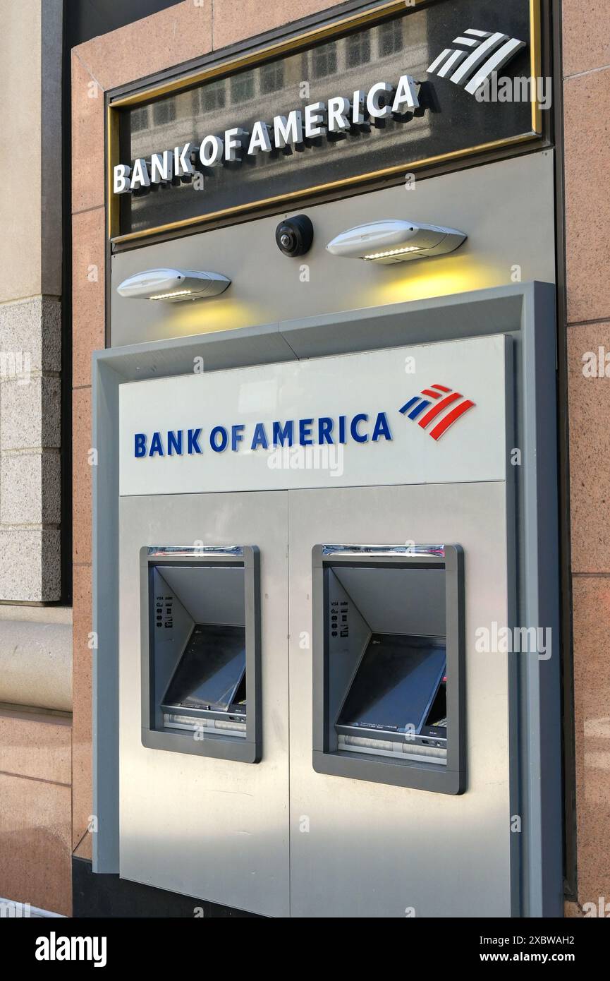 Washington DC, USA - 2 May 2024: ATM cashpoint machine outside a branch ...