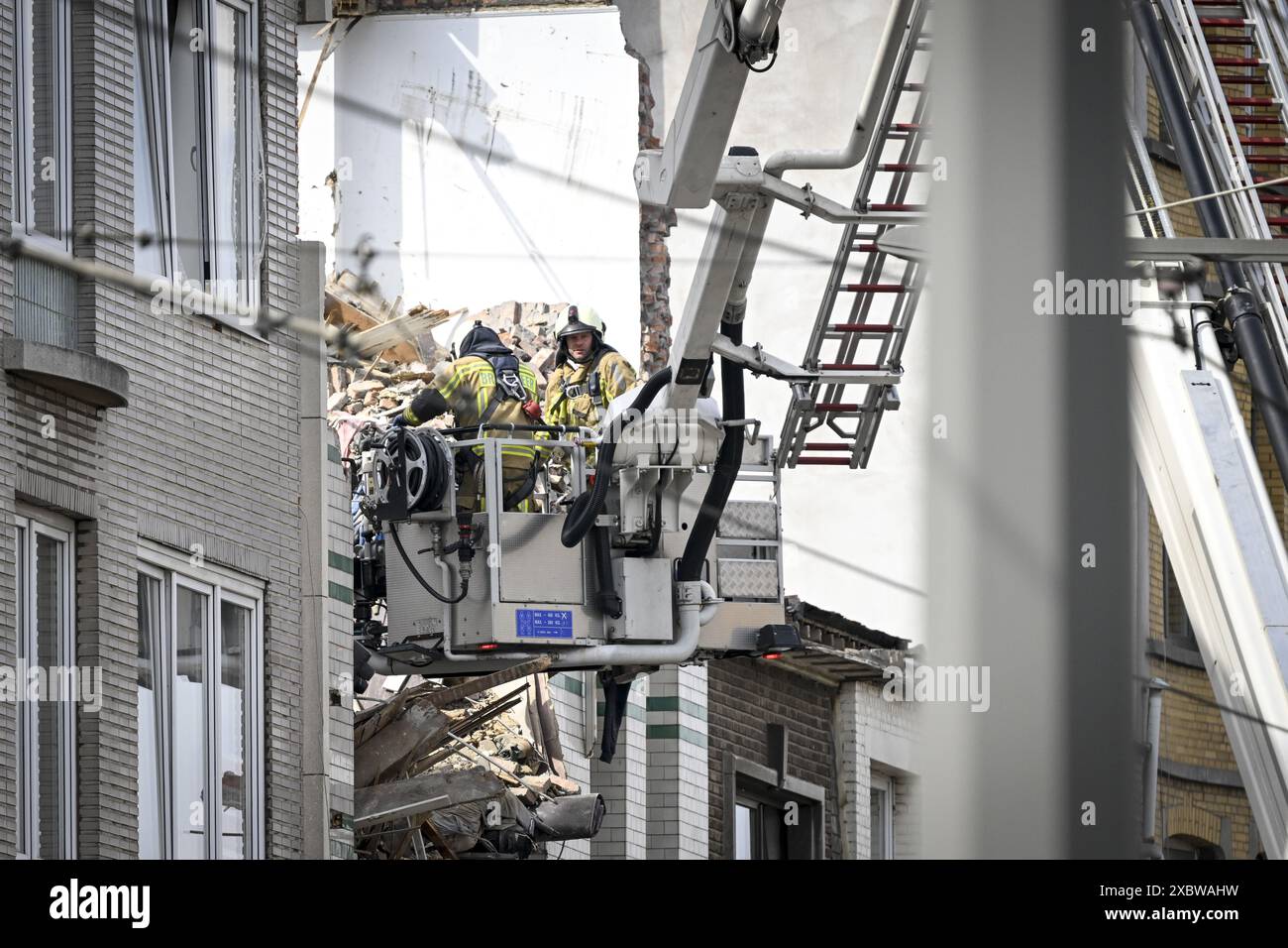Antwerp, Belgium. 13th June, 2024. Firemen pictured on the scene of an ...