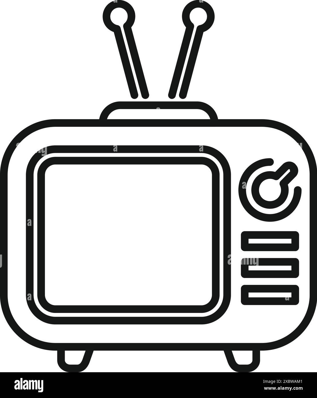 Simple line drawing of an old fashioned television set with antenna ...