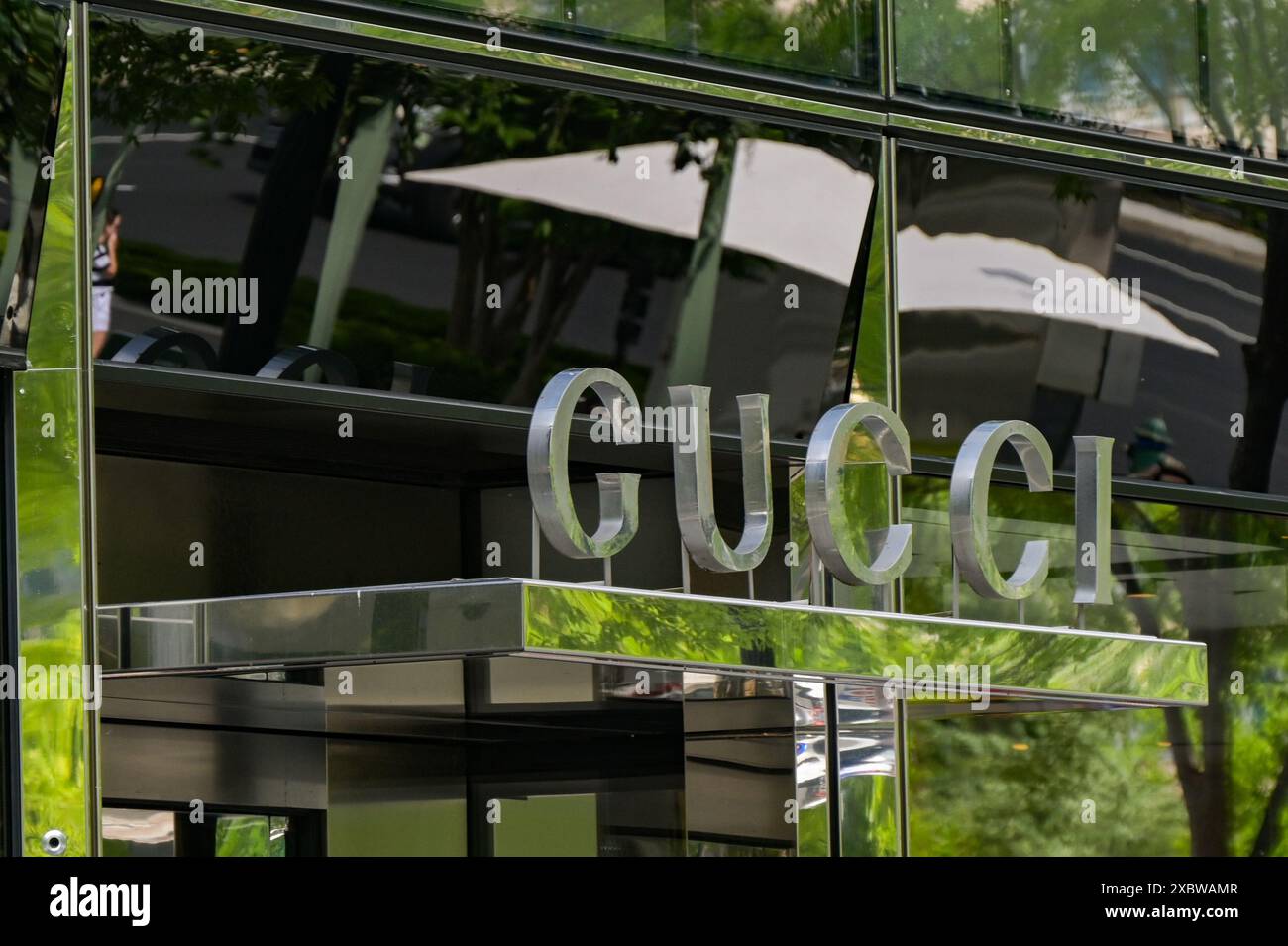 Washington DC, USA - 3 May 2024: Sign above the entrance to the Gucci ...