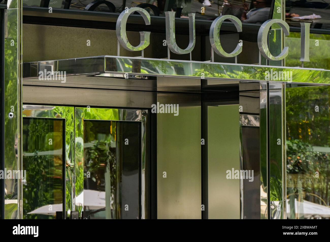 Washington DC, USA - 3 May 2024: Sign above the entrance to the Gucci ...