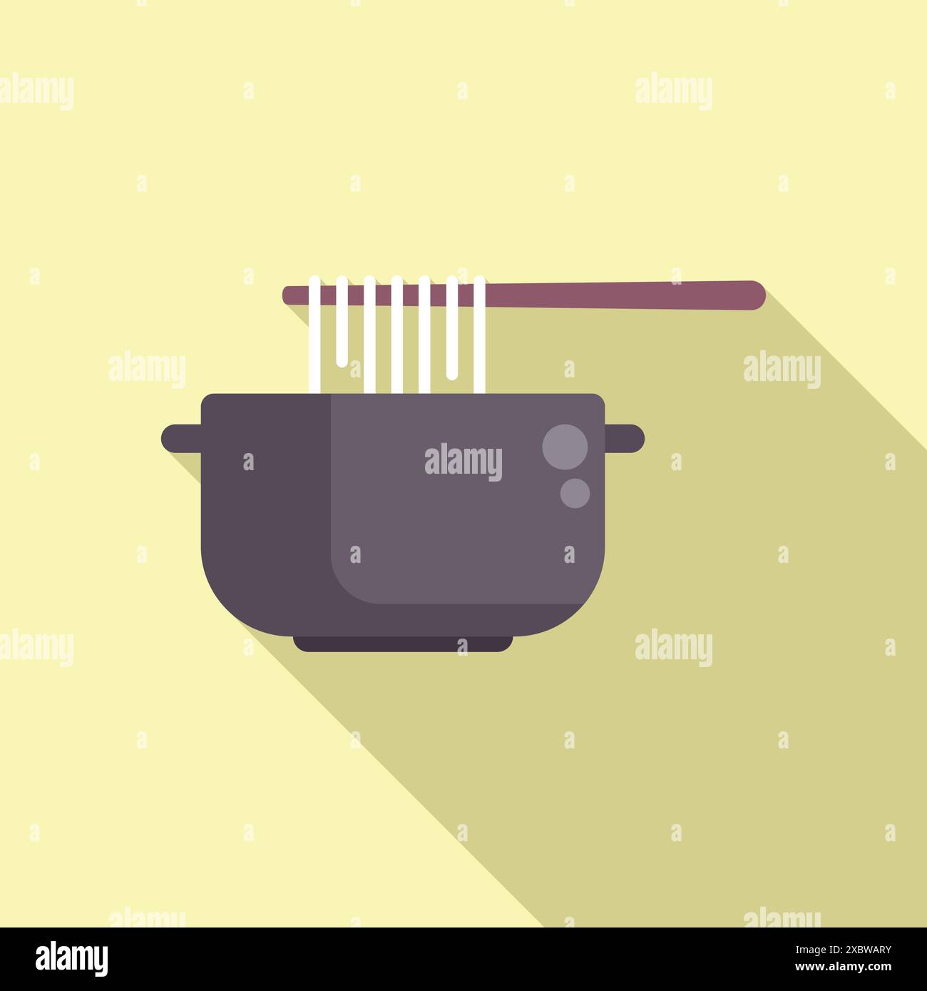 Grey cooking pot with handles and boiling water inside and chopsticks ...