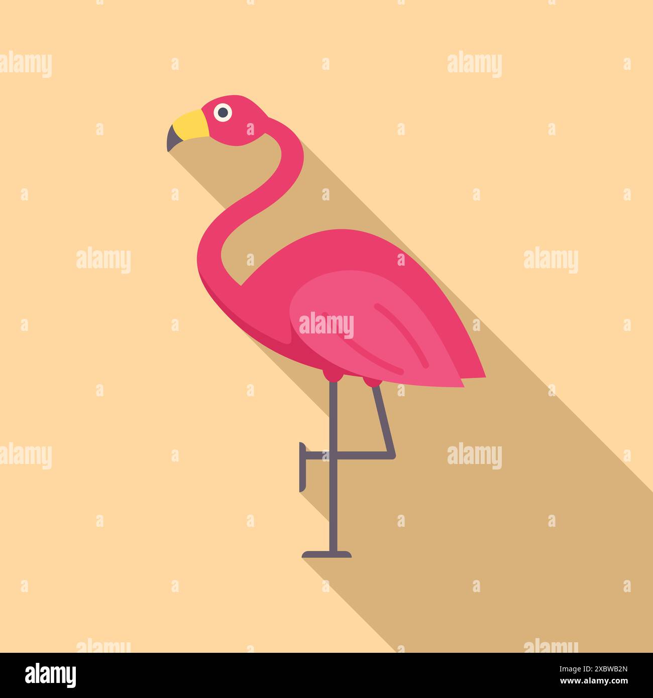 Minimalist illustration featuring a pink flamingo standing on one leg ...
