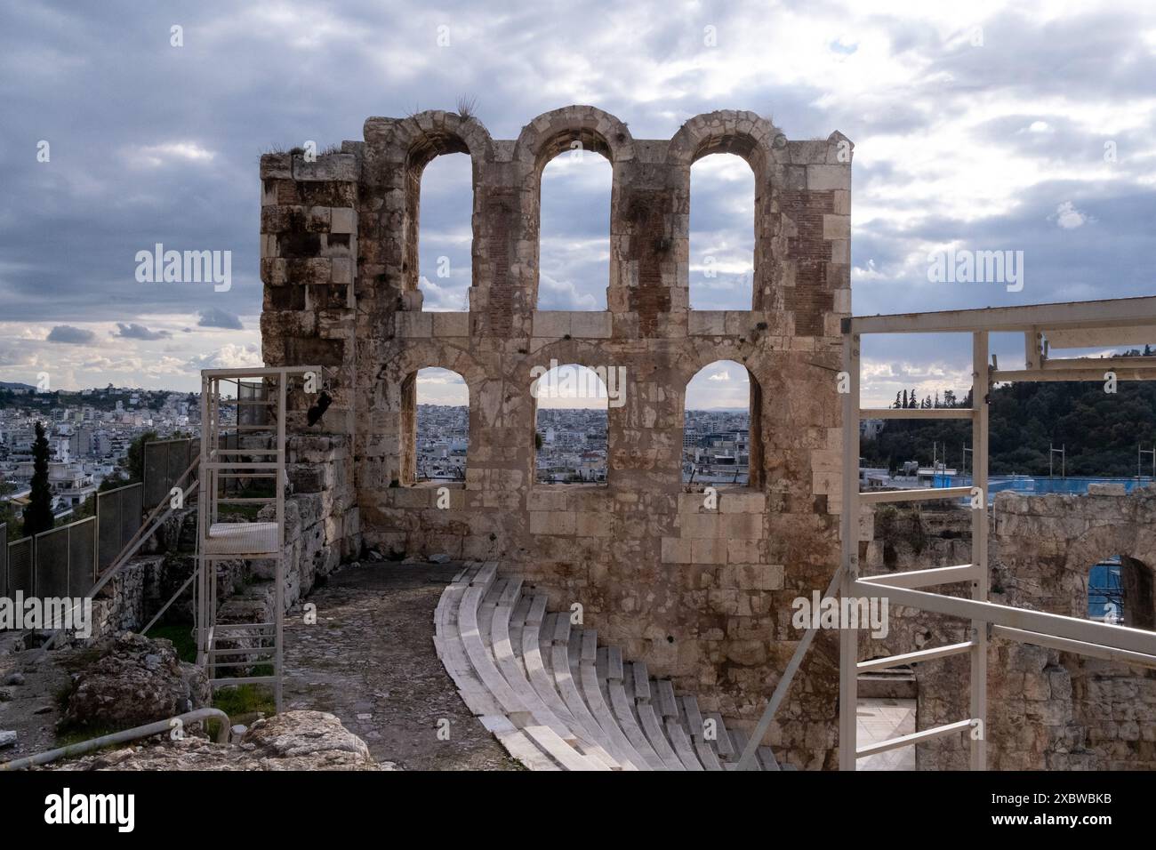 View of the Odeon theatre of Herodes Atticus on the Acropolis hill in ...