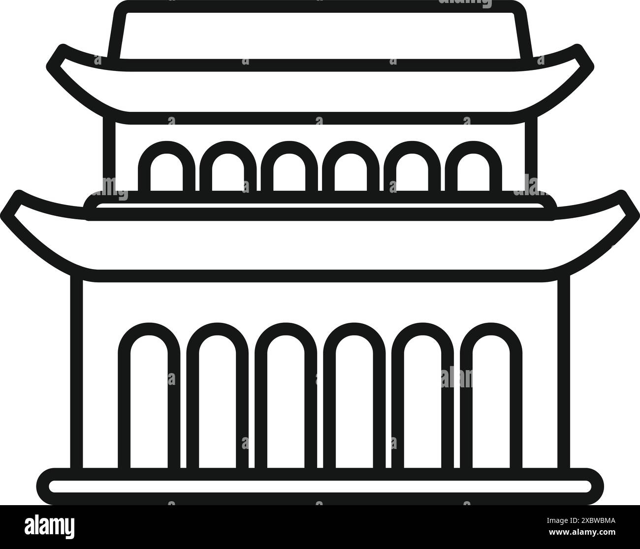 Traditional asian building featuring two levels with arched entrances ... Traditional asian building featuring two levels with arched entrances ...