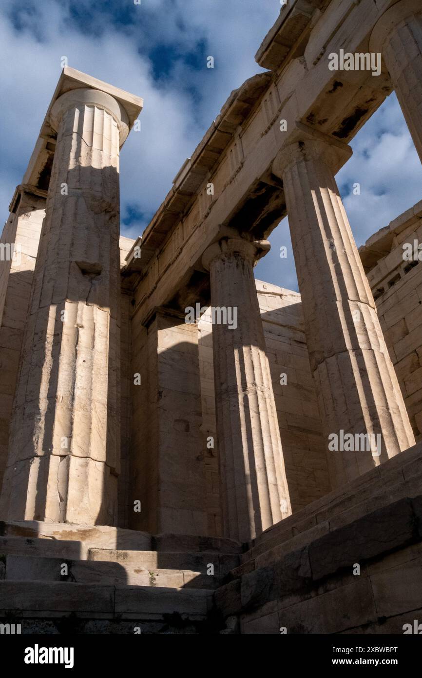 The Propylaia, the main entrance to the Acropolis, in Athens, capital ...