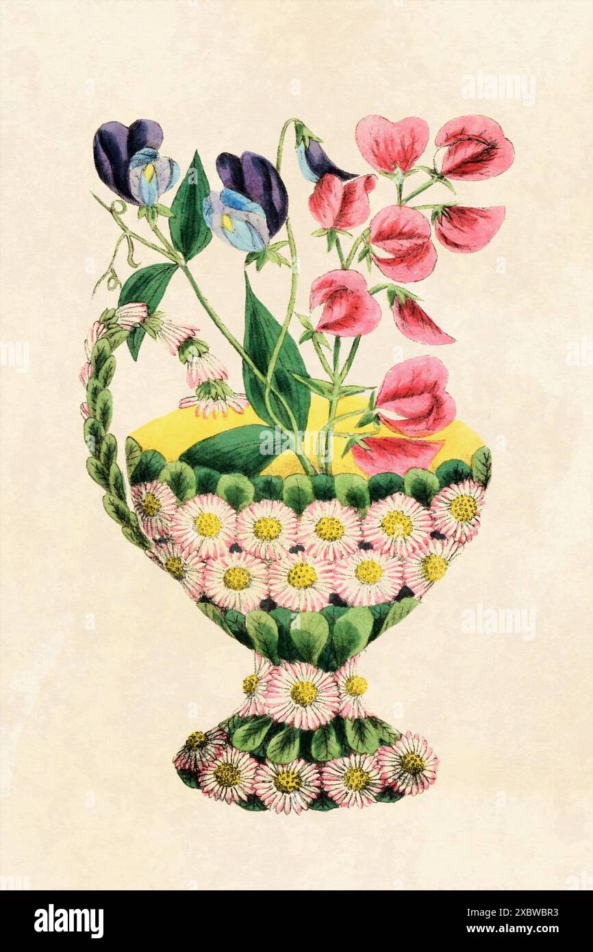 Rustic floral pottery on beige background. Vintage-Style art Stock ...