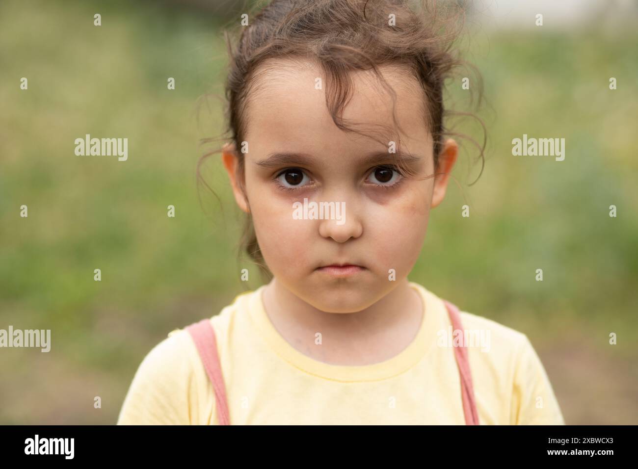 Sad, Serious pensive little kid girl preschool child crying unhappy ...