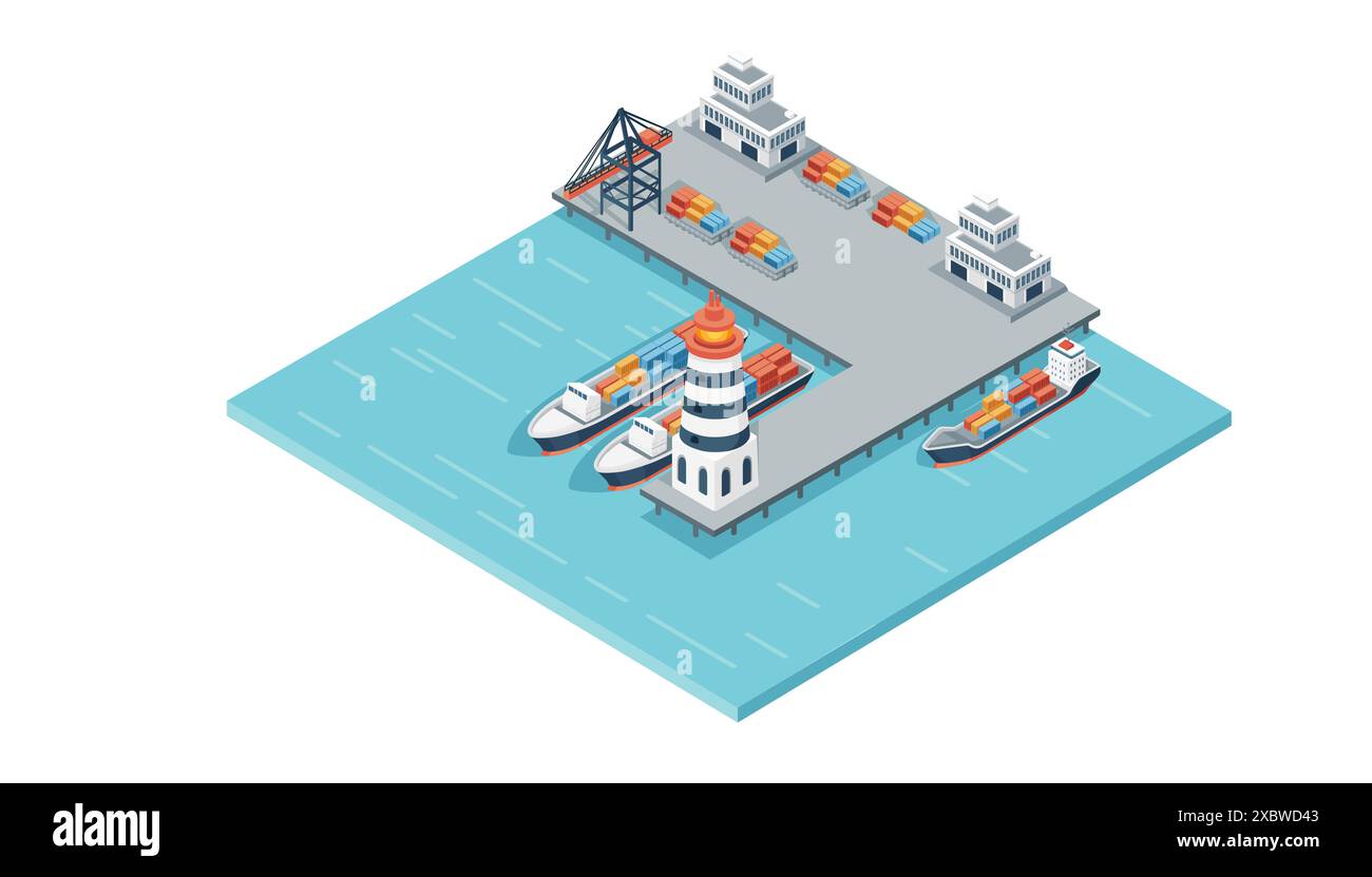 Marine terminal with cargo ships and cargo crane freight forwarding ...