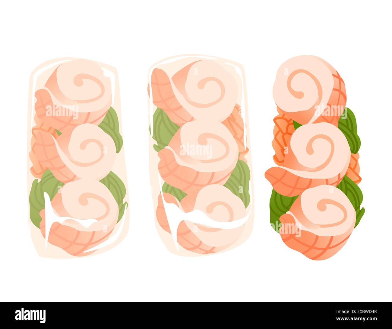 Transparent spring rolls with seafood vector illustration isolated on ...