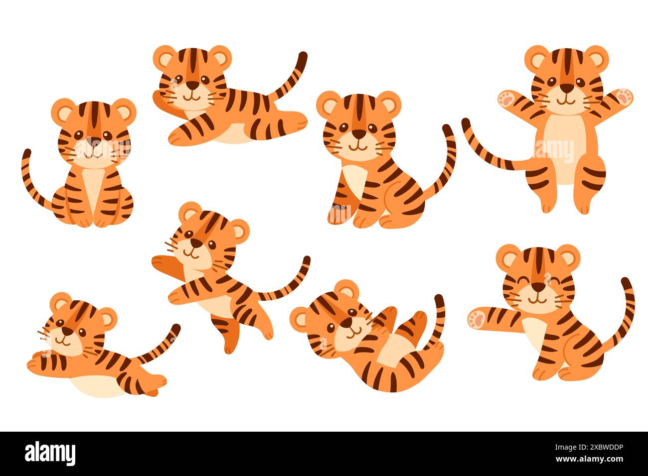 Set of cute tiger cub cartoon animal design vector illustration ...