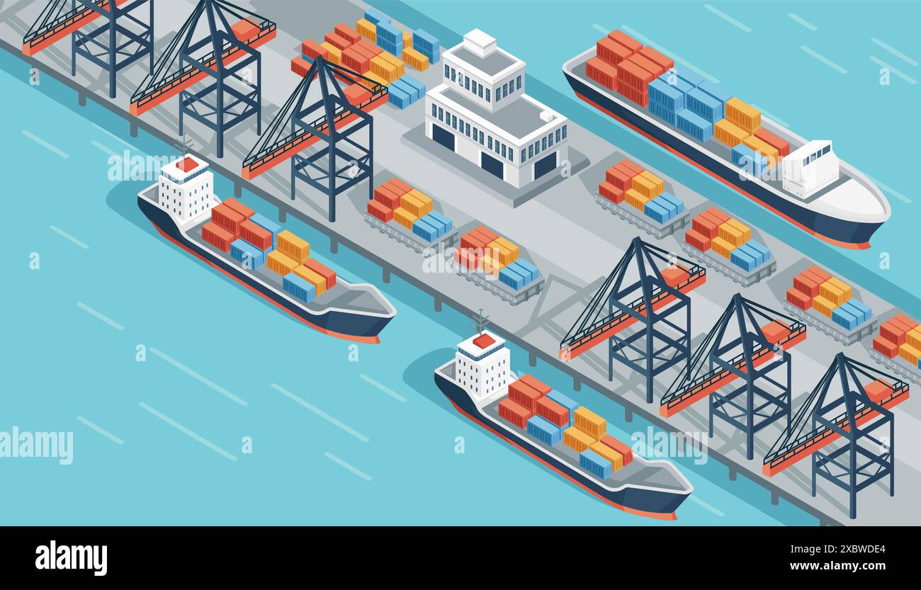 Marine terminal with cargo ships and cargo crane freight forwarding ...